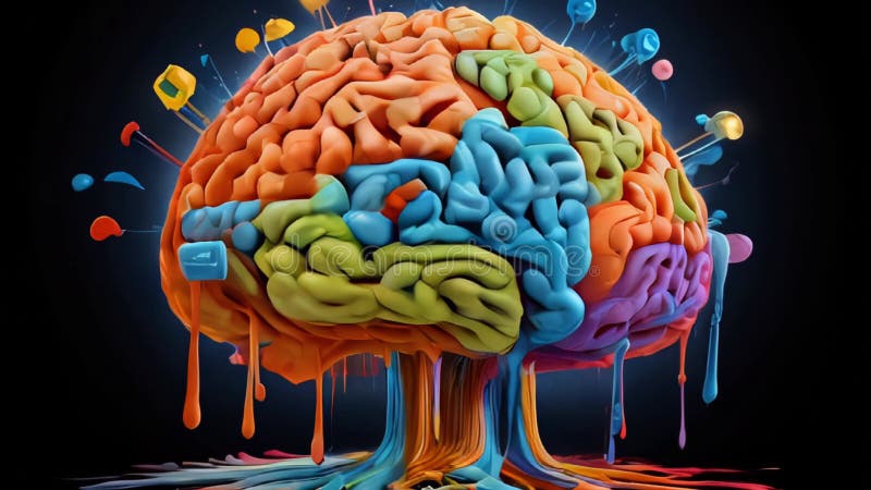 Colourful Brain Art: Vibrant 3d Illustration of a Creative, Dripping ...