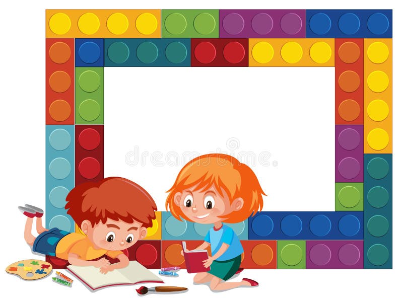 A Colourful Brick Frame with Children Stock Vector - Illustration of ...
