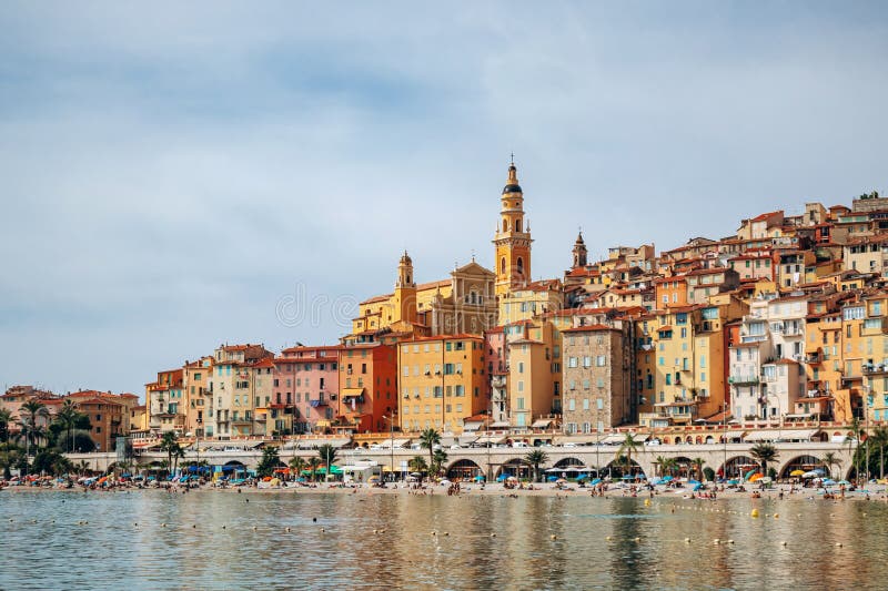 Colourful Bright Facades of the City of Menton on a Sunny Day Stock ...