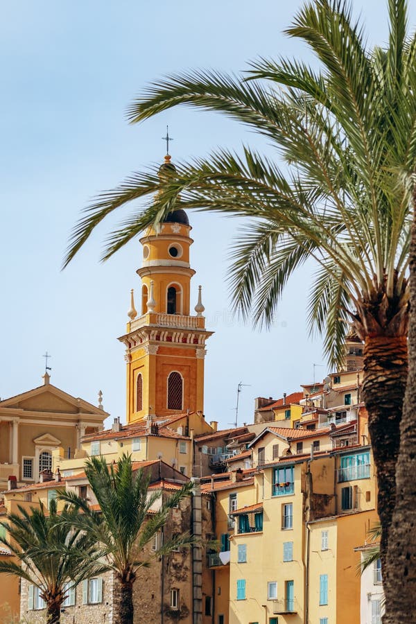 Colourful Bright Facades of the City of Menton on a Sunny Day Stock ...