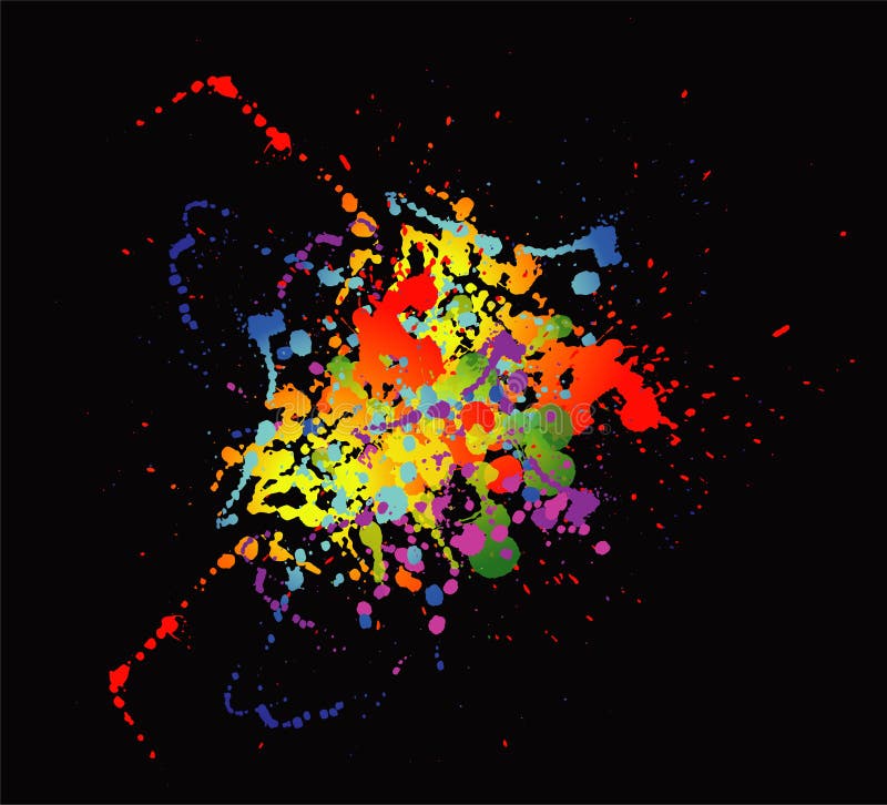 Colourful Bright Ink Splat Design with a Black Background Stock ...