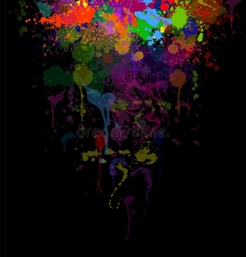 Colourful Bright Ink Splat Design with a Black Background Stock ...