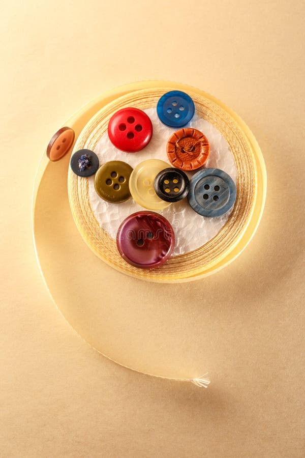 Colourful Buttons and Ribbon Roll Stock Photo - Image of craft ...