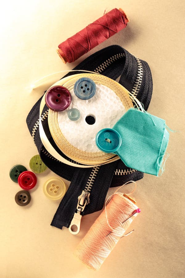 Colourful Buttons, Zipper and Ribbon Roll Stock Image - Image of button ...