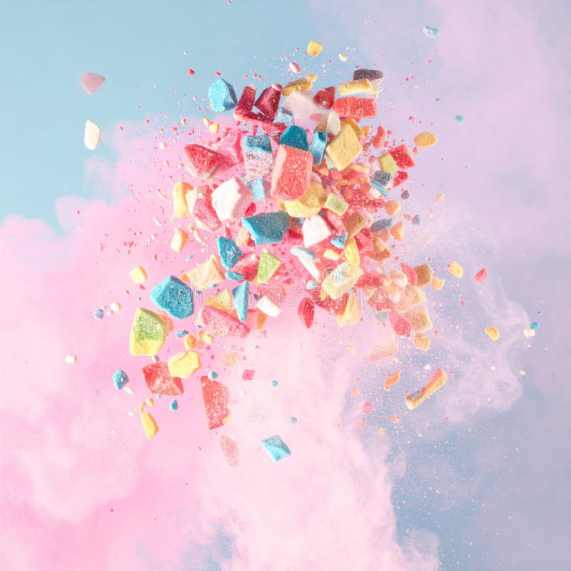 Colourful Candy Explosion with Pink and Blue Powder on a Soft Pastel ...