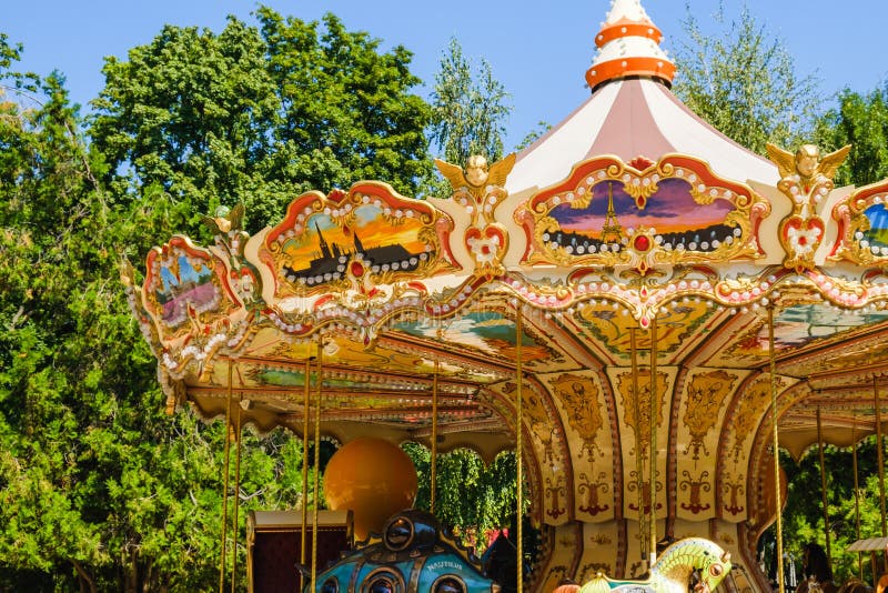 Colourful Carousel in the Park Stock Photo - Image of park, city: 144056590