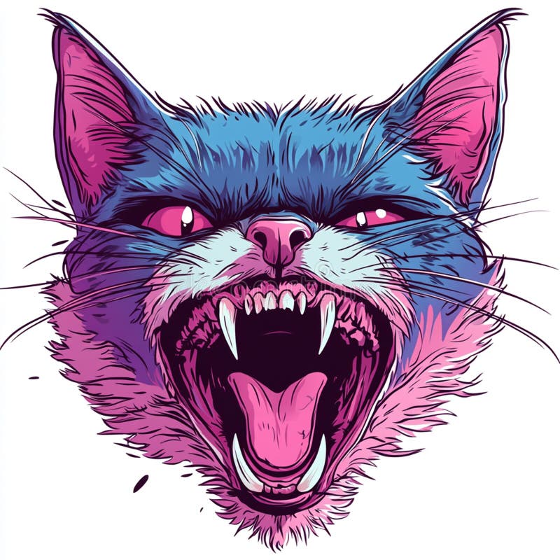 Colorful Cartoon Cat Open Her Mouth and Show Her Teeths Stock ...