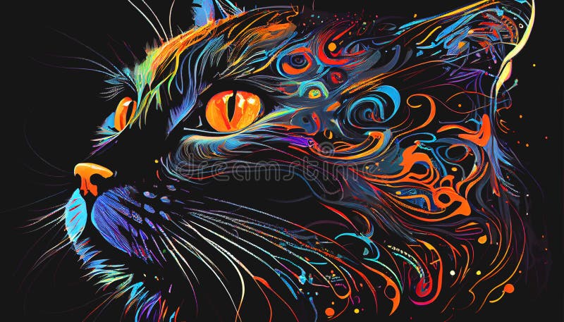 Colourful Cat Art Wallpaper Stock Illustration - Illustration of head ...