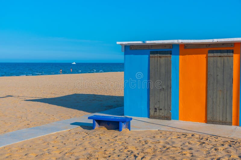 Colourful Changing Rooms on a Beach in Pesaro, Italy Stock Photo ...