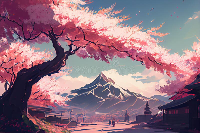 Colourful Cherry Blossom Scene Generative AI Illustration Stock ...