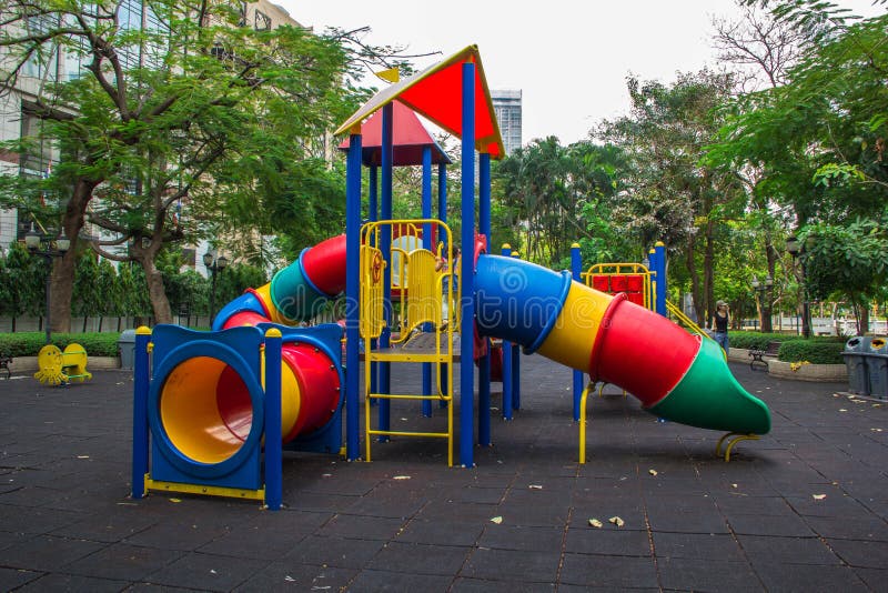 Colourful Children Playground Equipment Stock Image - Image of recess ...
