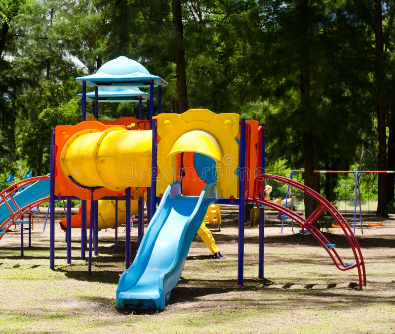 A Colourful Children Playground Equipment Stock Photo - Image of sand ...