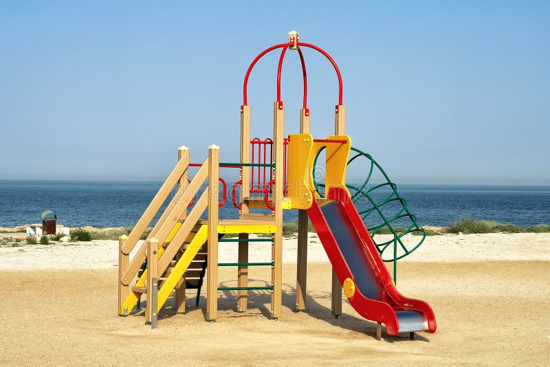 Colourful Childs Slide Playground Stock Image - Image of wooden, sand ...