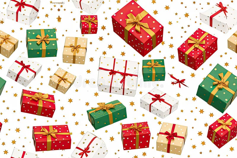 Colourful Christmas Gift Box Seamless Pattern on White Background Stock ...