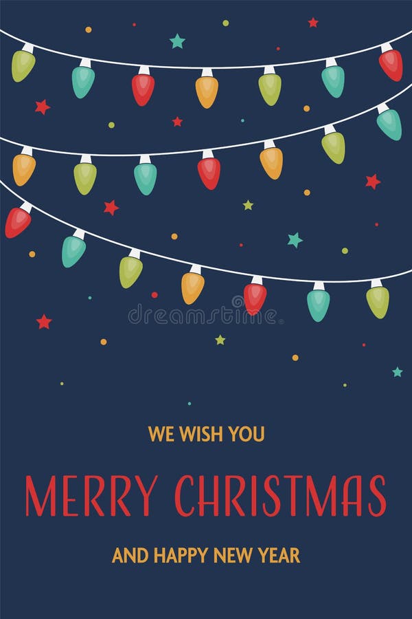 Colourful Christmas Lights. Greeting Card with Decorations Stock ...