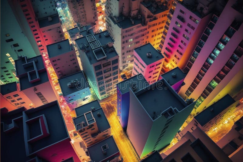 A Colourful Cityscape Was Taken from a Rooftop with a Unique ...