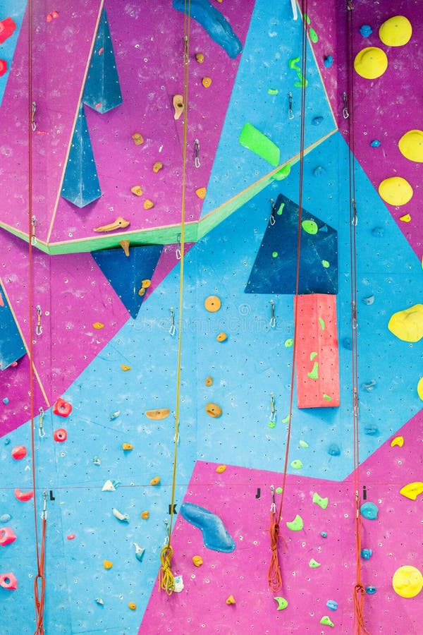 Colourful Climbing Wall with Ropes Stock Image - Image of view, color ...