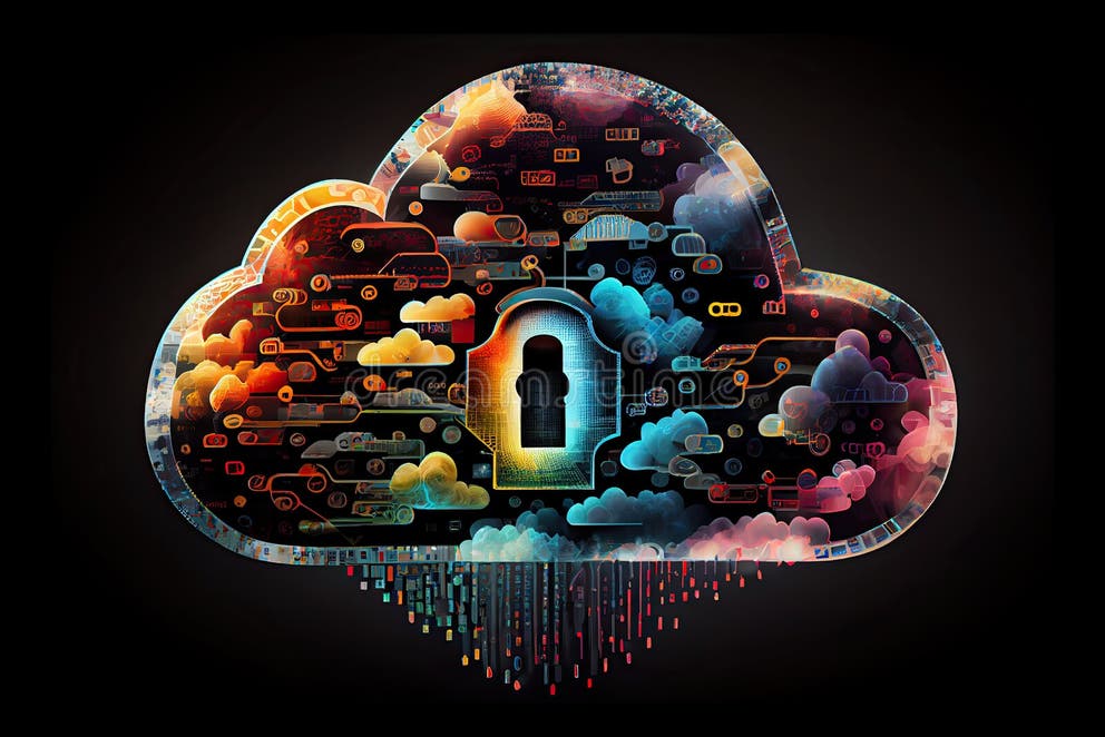 Colourful Cloud Computing Security Generative AI Illustration Stock ...