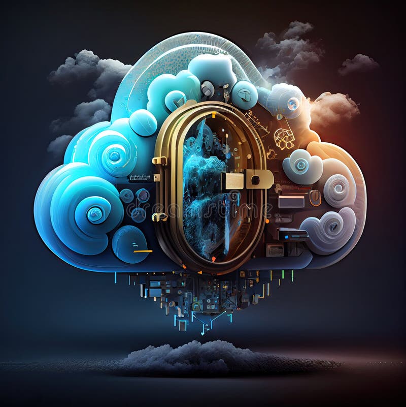 Colourful Cloud Computing Security Generative AI Illustration Stock ...