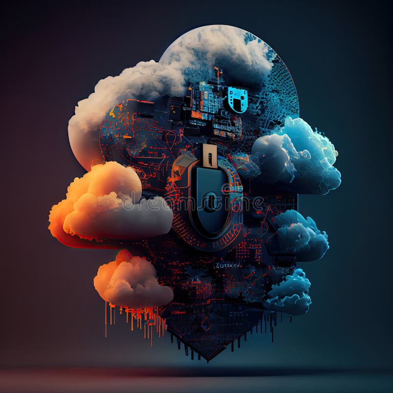 Colourful Cloud Computing Security Generative AI Illustration Stock ...