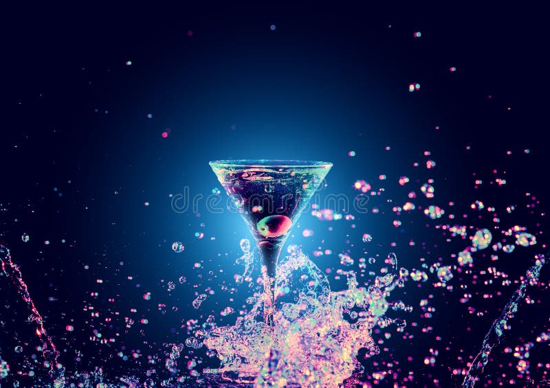 Colourful Cocktail in Glass with Splash Stock Photo - Image of dark ...