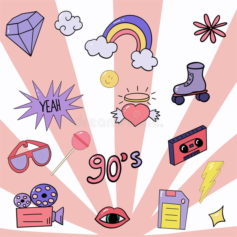 Colourful Collection with Groovy Elements from 90s Stock Vector ...