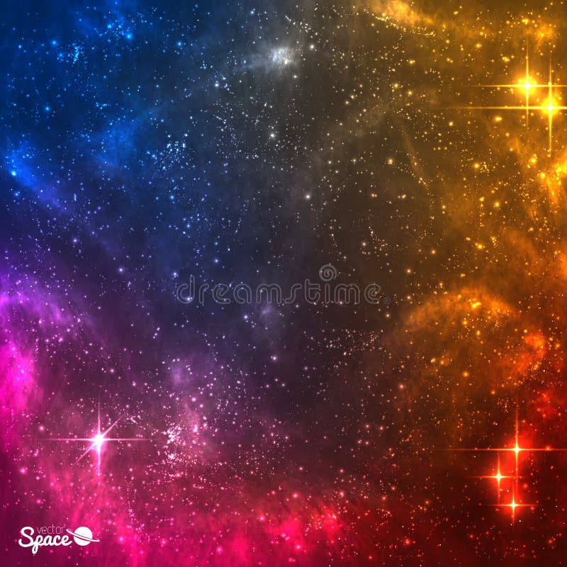 Colourful Cosmic Background With Nebula And Bright Stars.Vector ...