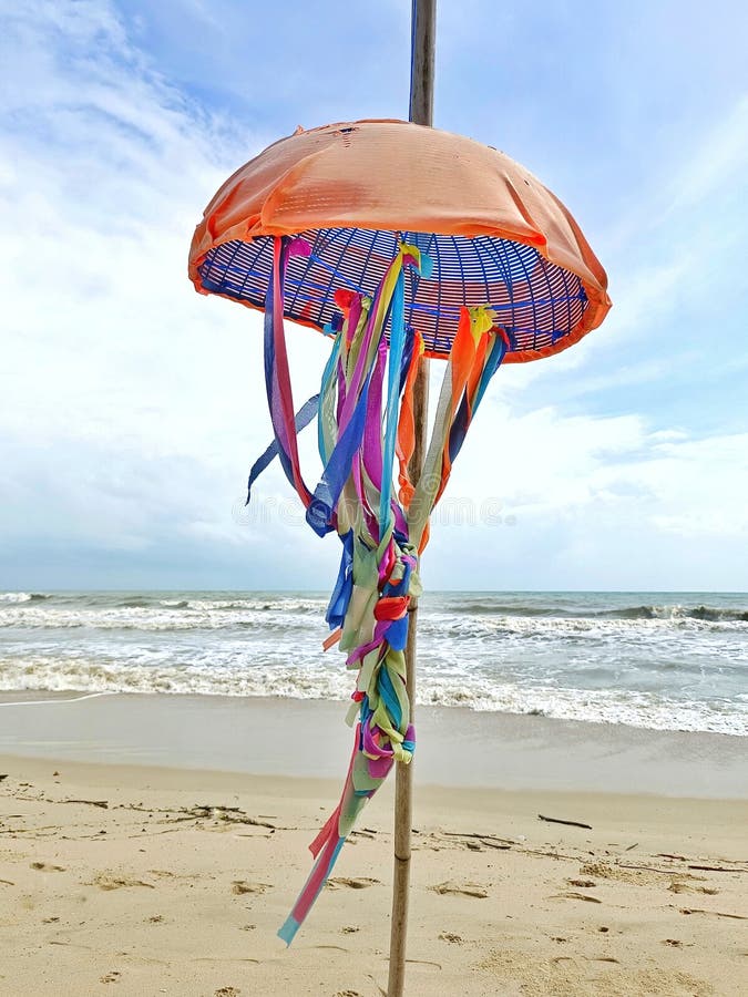 A Colourful Craft of Kite Like a Jellyfish at the Beach Side Stock ...
