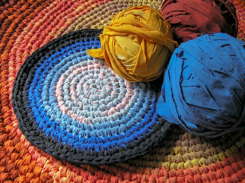 Colourful Crochet Rag Rugs in Sunlight Stock Photo - Image of colourful ...