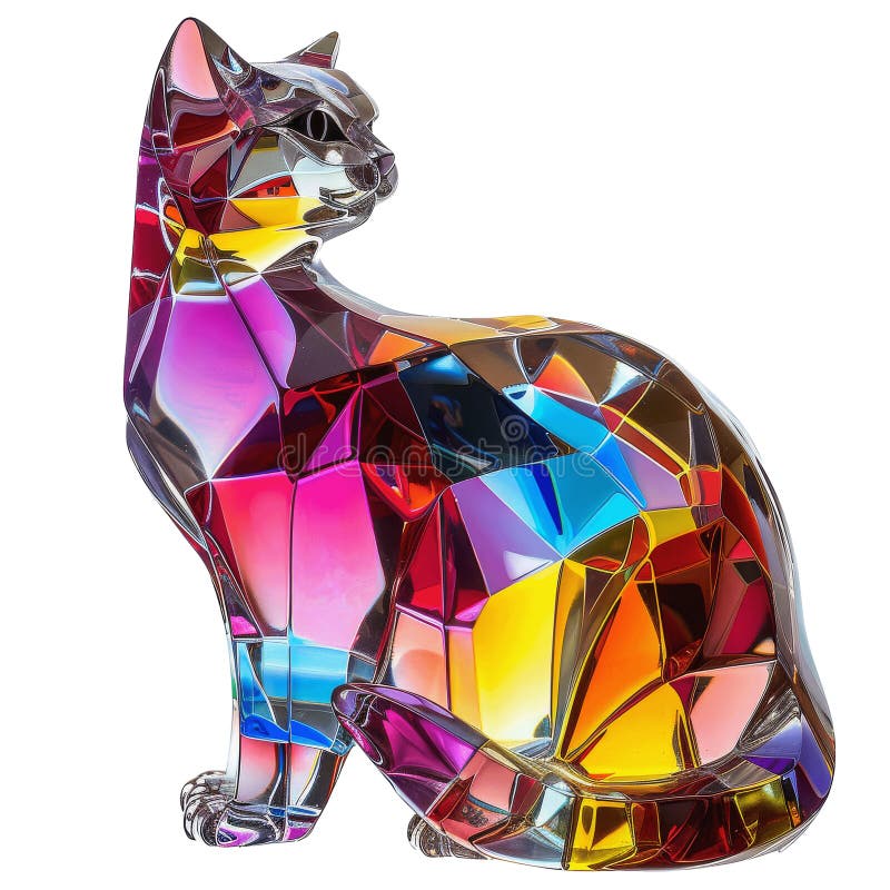 Colourful Crystal Cat Figurine Stock Photo - Illustration of figure ...