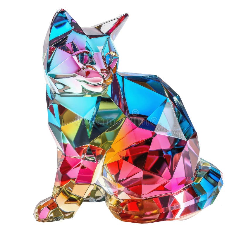 Colourful Crystal Cat Figurine Stock Photo - Illustration of figure ...