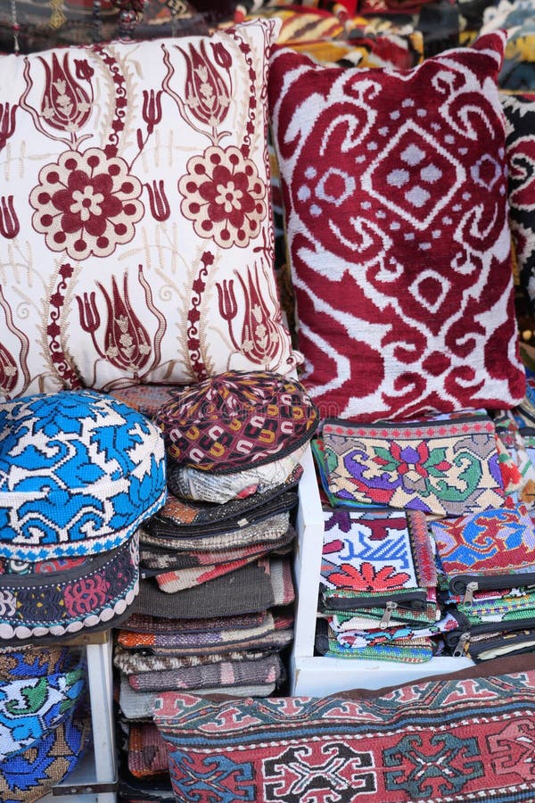 Colourful Cushions on Display for Sale in a Traditional Turkish Bazaar ...