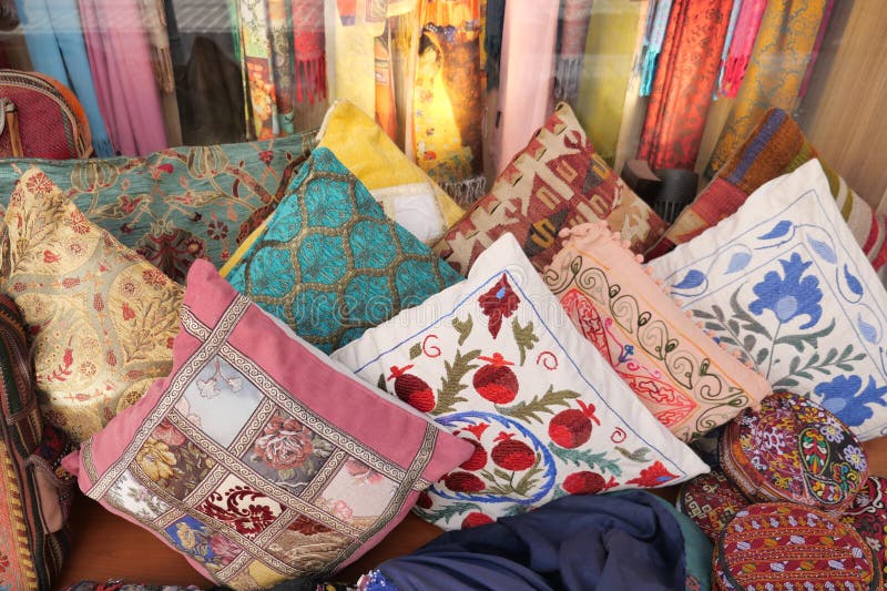 Colourful Cushions on Display for Sale in a Traditional Turkish Bazaar ...