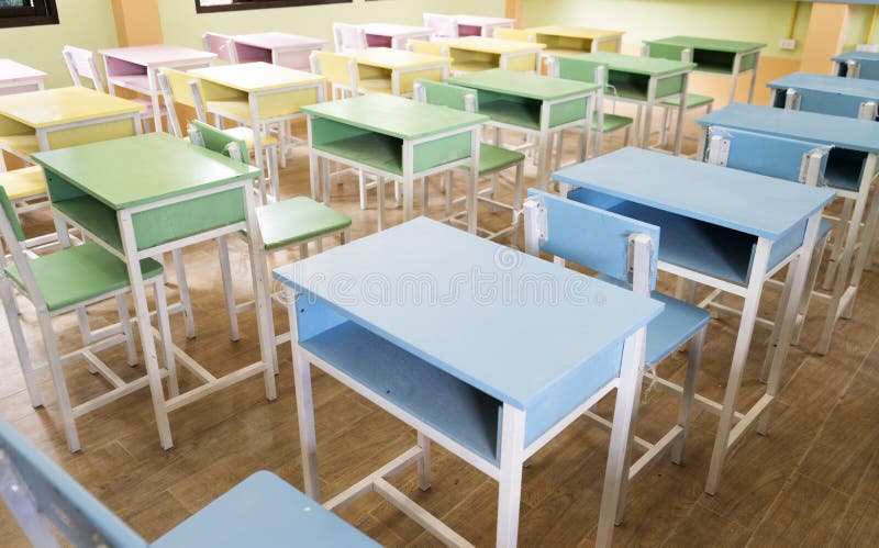 Colourful Desk in Class Room on Afternoon Stock Photo - Image of ...