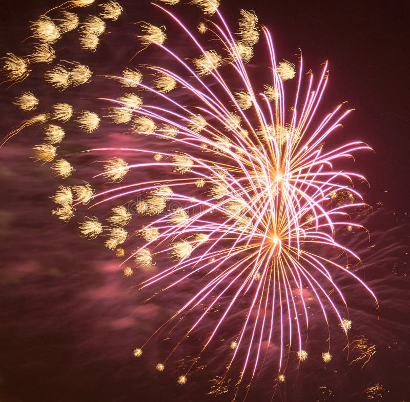 Pretty Fireworks in the Night Time Sky. Stock Photo - Image of ...