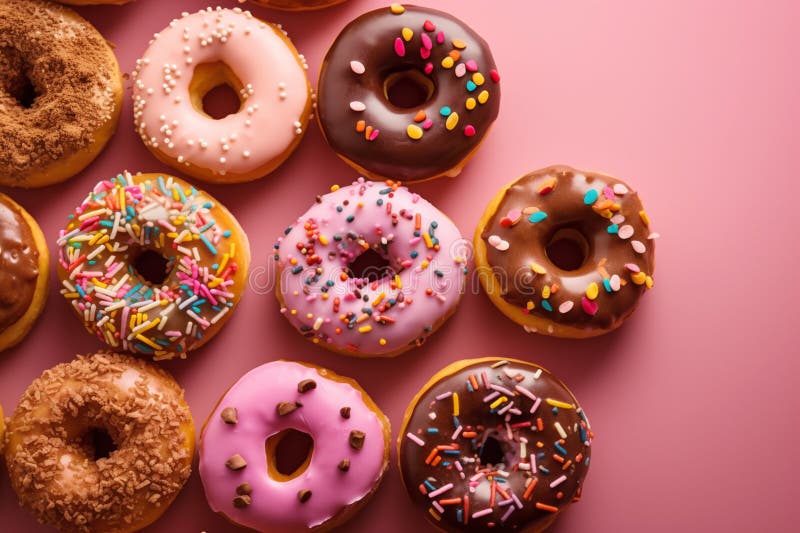 Colourful Donuts Background. Top View of Assorted Glazed Donuts. Stock ...
