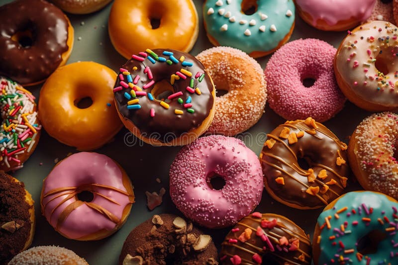 Colourful Donuts Background. Top View of Assorted Glazed Donuts. Stock ...