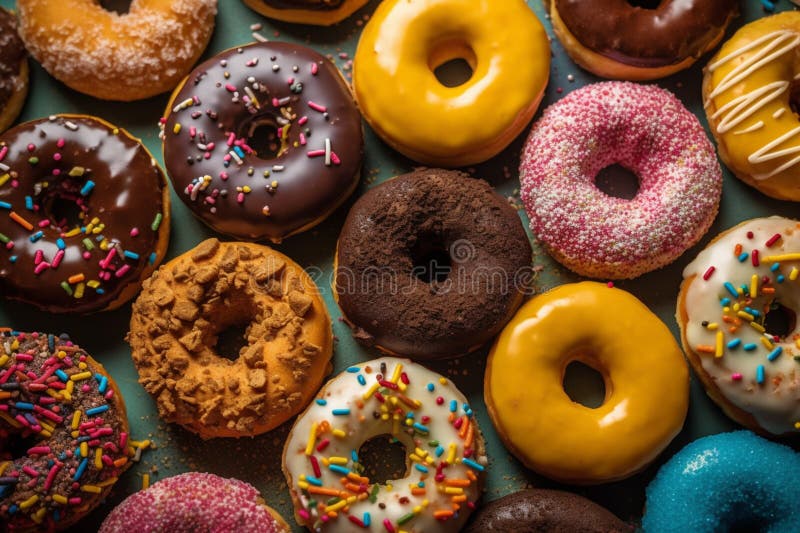 Colourful Donuts Background. Top View of Assorted Glazed Donuts. Stock ...