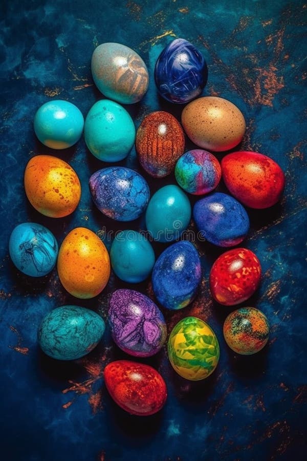 Colourful Eggs on a Blue Background. Abstract Easter Eggs. Top View ...