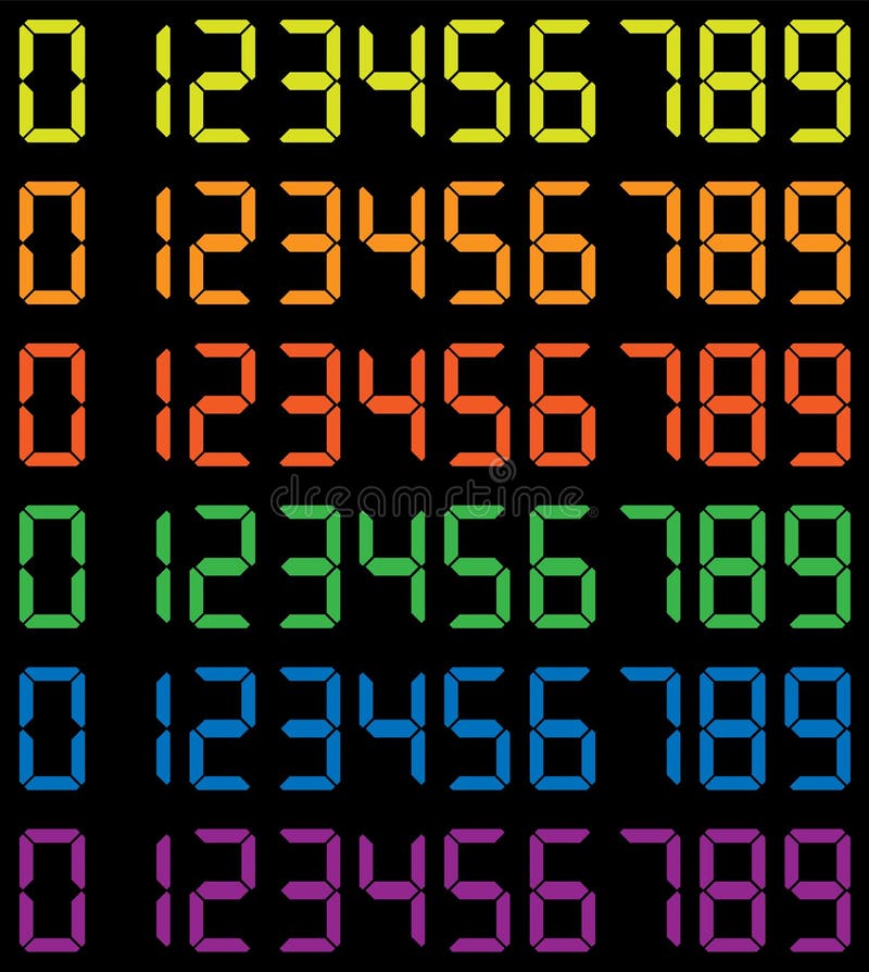 Colourful Electronic Clock, Number Set, Vector Illustration Stock ...