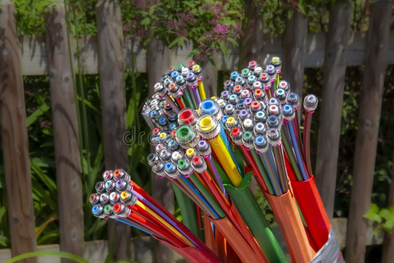 Colourful Ethereal Cable Conduits Stock Photo - Image of yellow, fibre ...