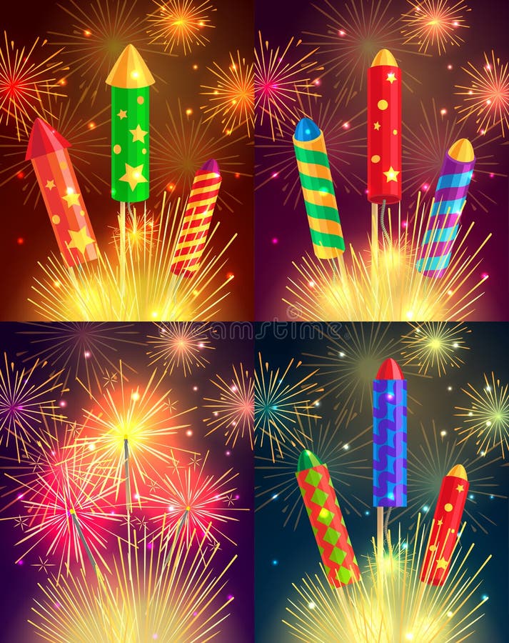 Colourful Exploding Rockets on Bright Background Stock Vector ...