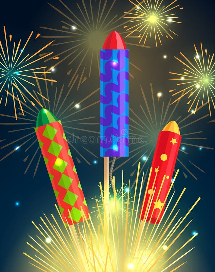 Colourful Exploding Rockets on Bright Background Stock Vector ...
