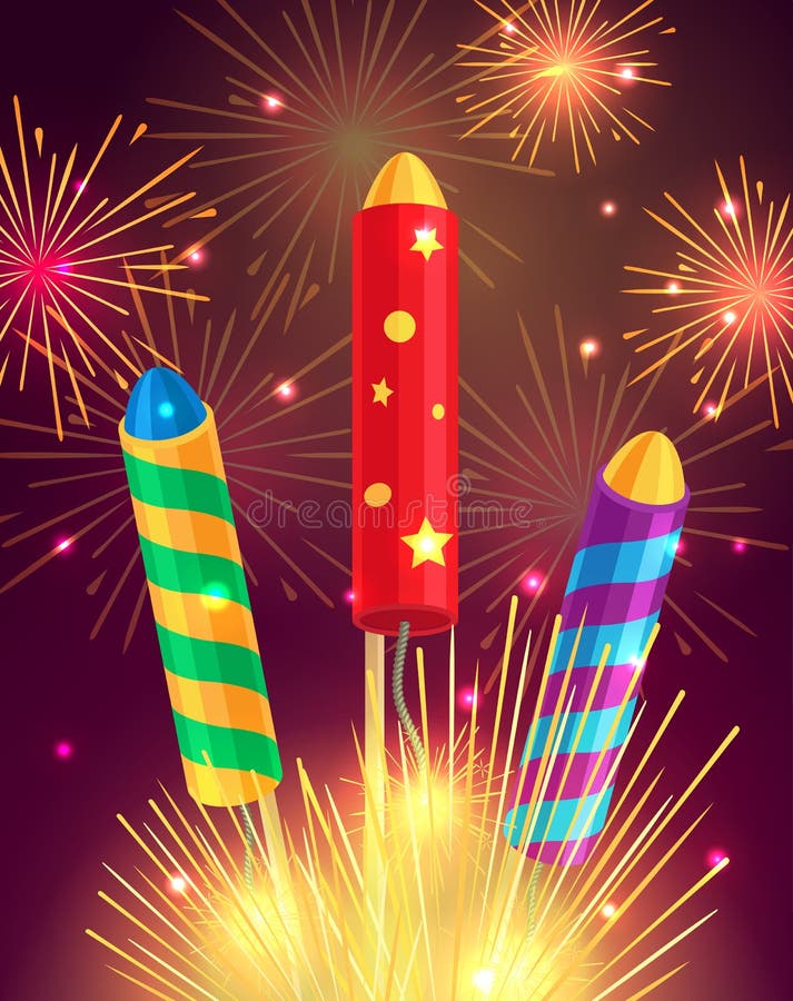 Colourful Exploding Rockets on Bright Background Stock Vector ...