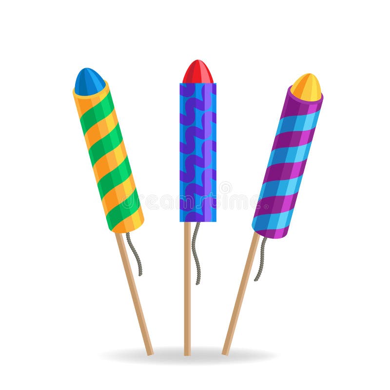 Colourful Exploding Rockets Isolated on White Background Stock Vector ...