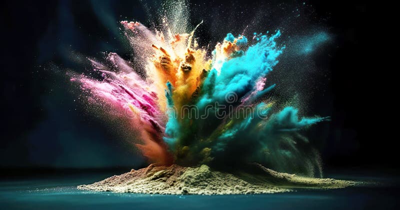 A Colourful Explosion of Paint Dust on a Black Background in an ...