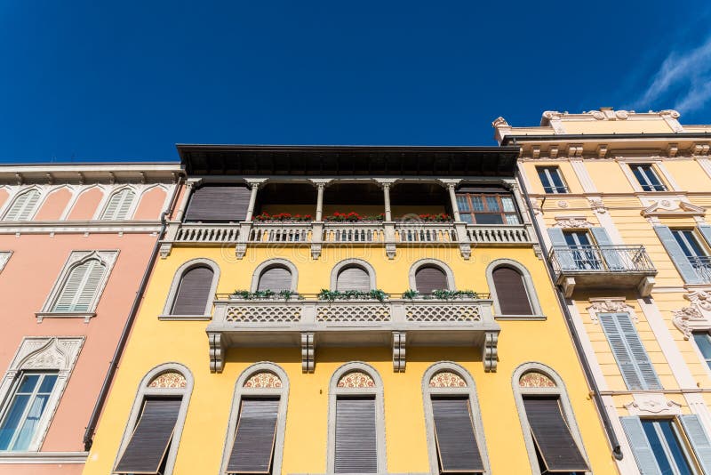 Colourful Facade of Traditional Buildings in Como, Italy Stock Image ...