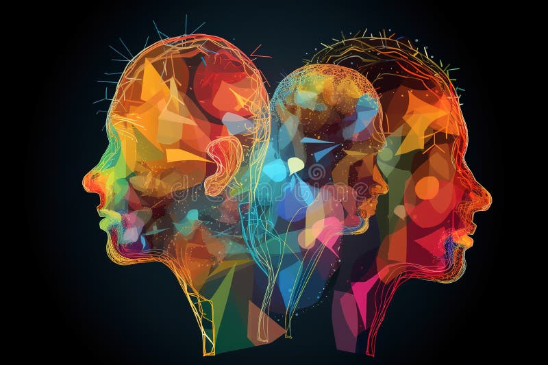 Colourful Faces of Humans with Plain Background. Generative AI Stock ...