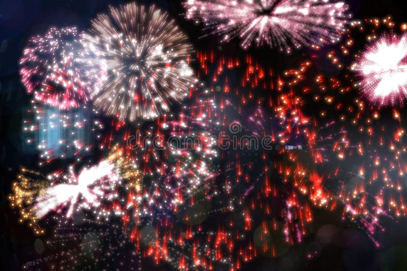 Fireworks Exploding Over the Ocean at Night Stock Photo - Image of ...