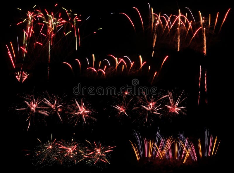 Colourful Fireworks Explosion on Black Background, Pack of Variety of ...